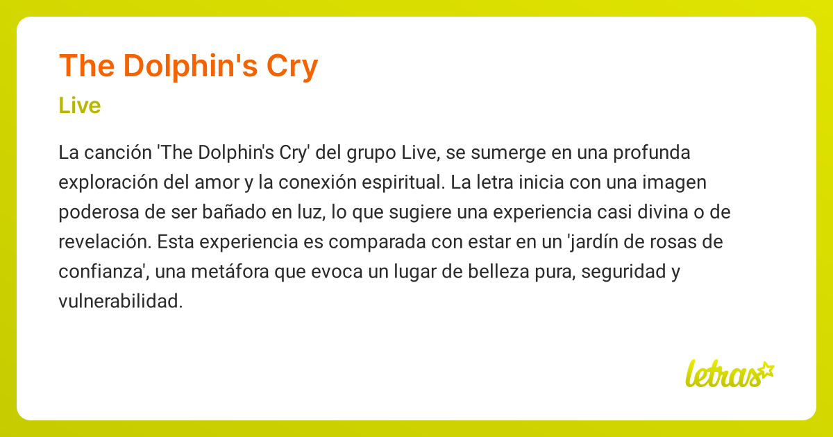Significado de la canción THE DOLPHIN'S CRY (Live) - LETRAS.COM