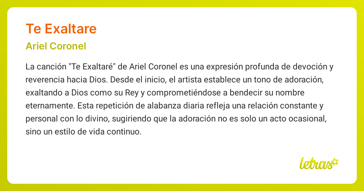 Significado de la canción TE EXALTARE (Ariel Coronel) - LETRAS.COM