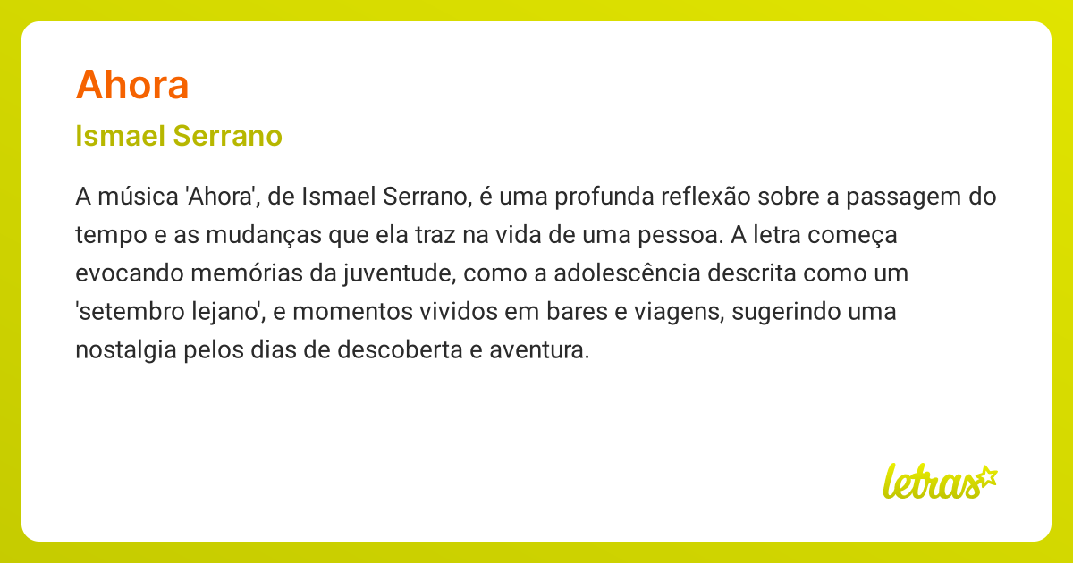 Significado da música AHORA (Ismael Serrano) - LETRAS.MUS.BR