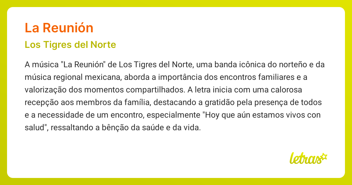 Significado da música LA REUNIÓN (Los Tigres del Norte) - LETRAS.MUS.BR