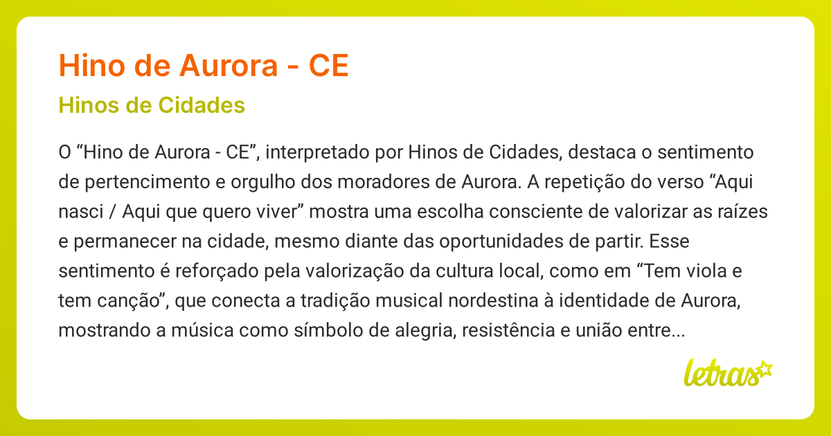 Significado da música HINO DE AURORA - CE (Hinos de Cidades) - LETRAS ...