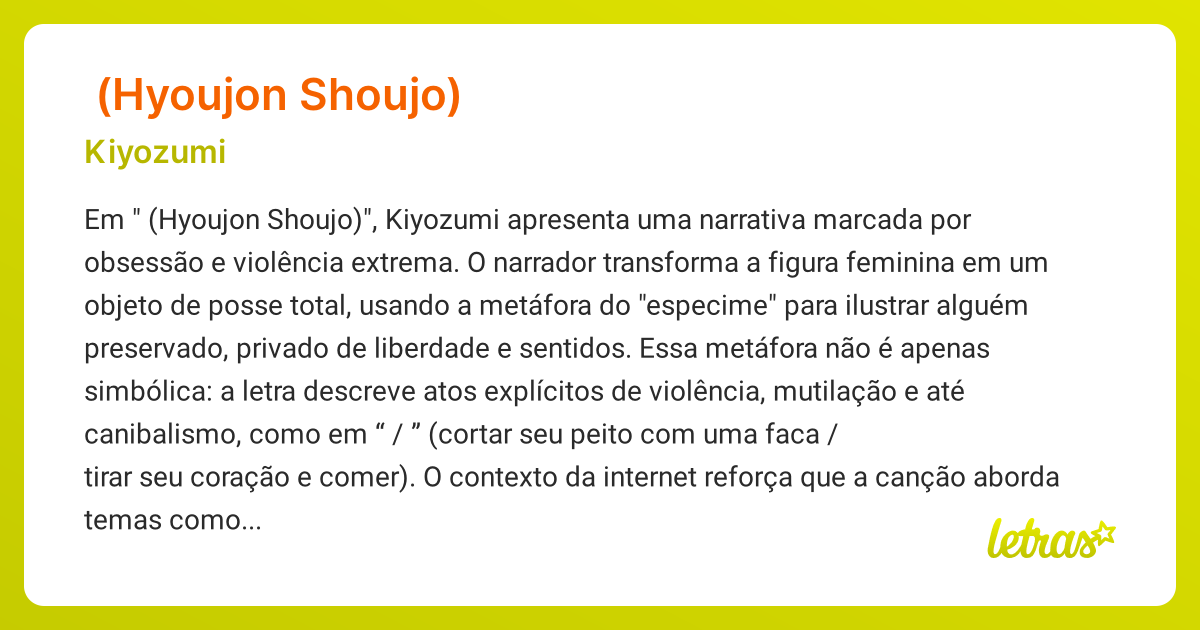 Significado da música 標本少女 (HYOUJON SHOUJO) (Kiyozumi) - LETRAS.MUS.BR