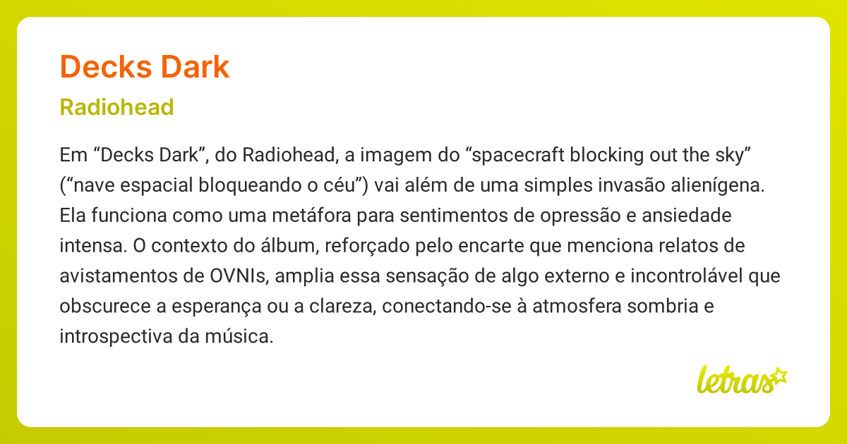 Significado da música DECKS DARK (Radiohead) - LETRAS.MUS.BR