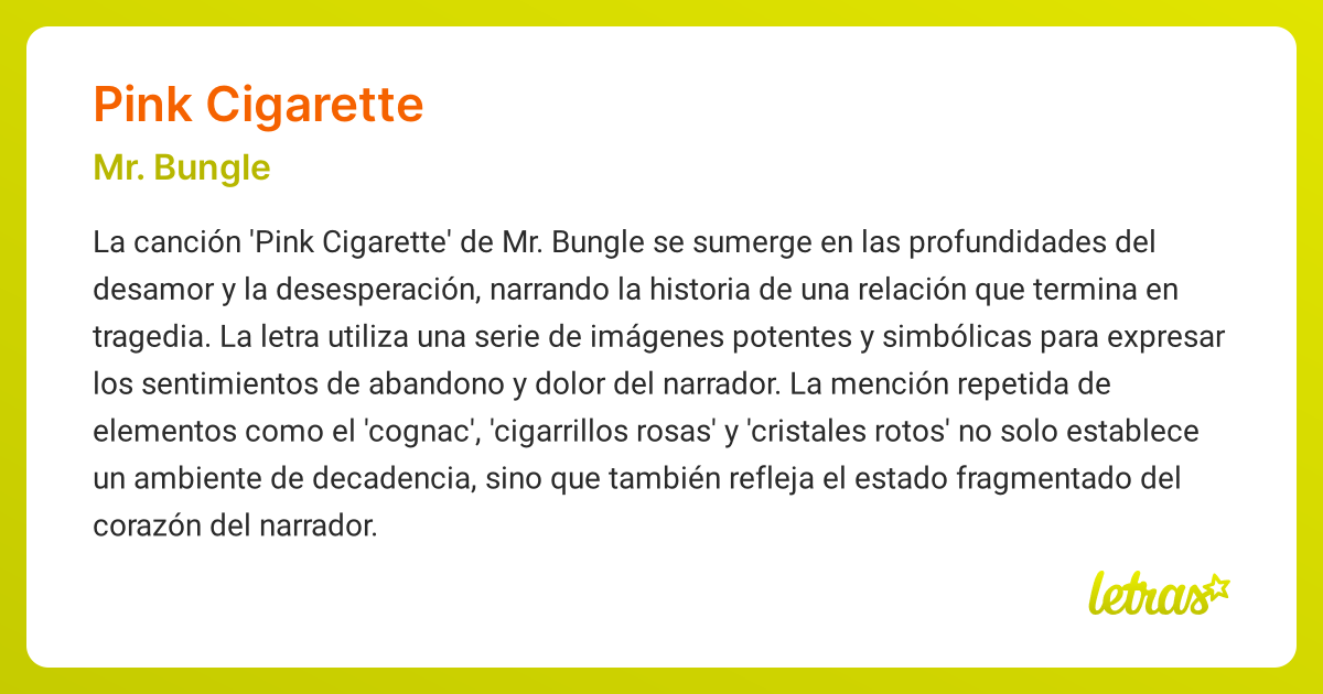 Significado de la canción PINK CIGARETTE (Mr. Bungle) - LETRAS.COM