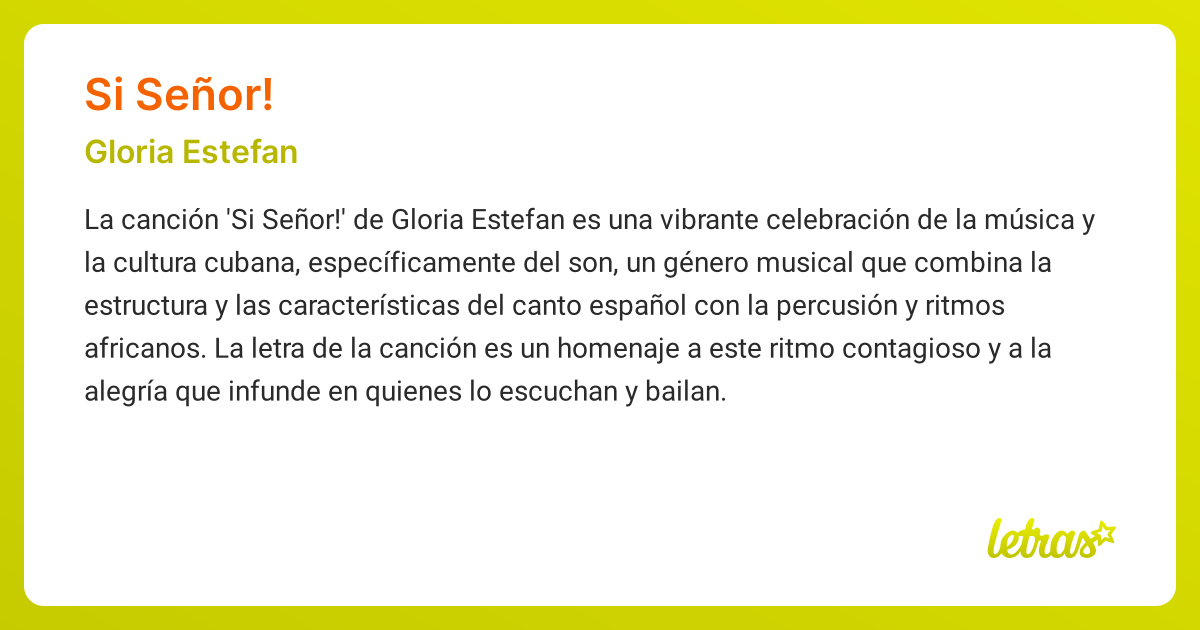 Significado de la canción SI SEÑOR! (Gloria Estefan) - LETRAS.COM
