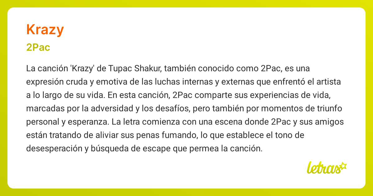 Significado de la canción KRAZY (2Pac) - LETRAS.COM