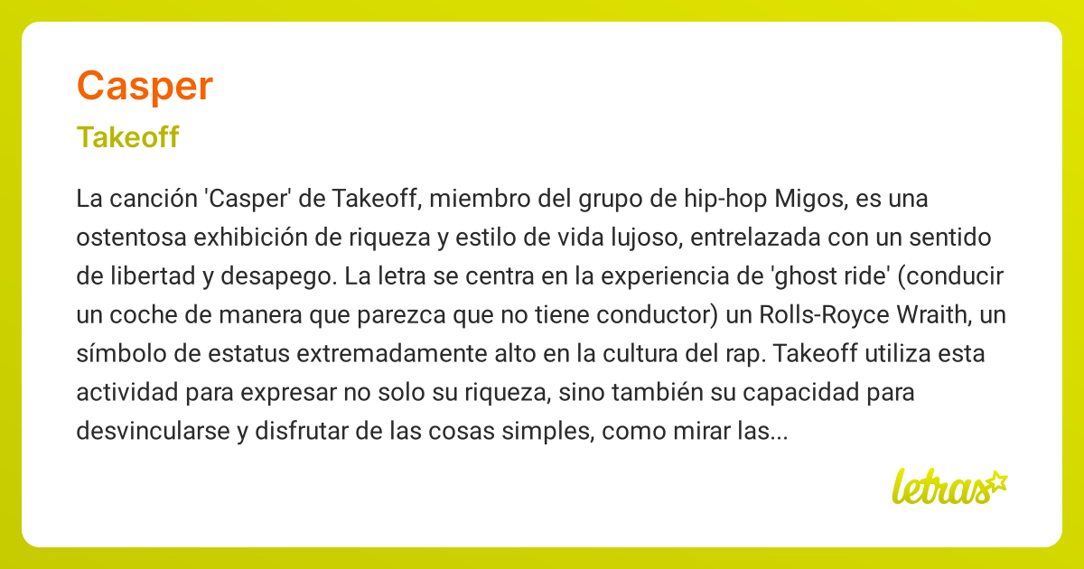 Significado de la canción CASPER (Takeoff) - LETRAS.COM