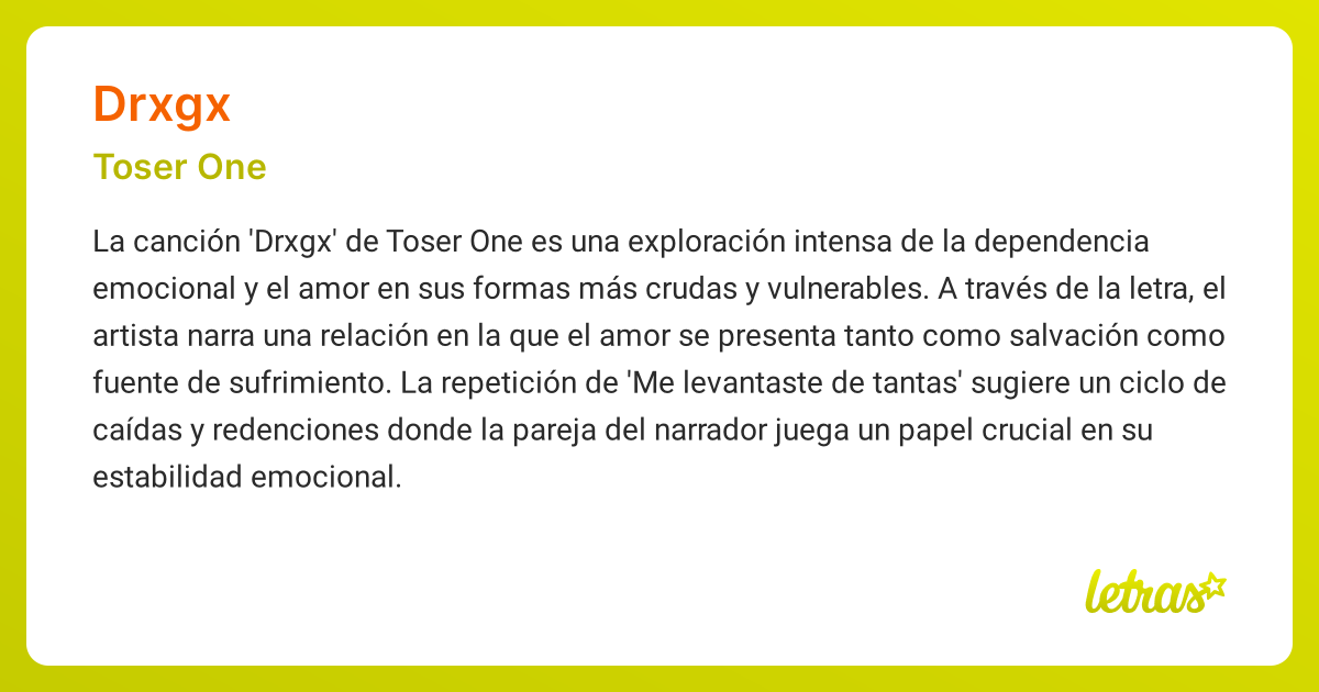 Significado de la canción DRXGX (Toser One) - LETRAS.COM