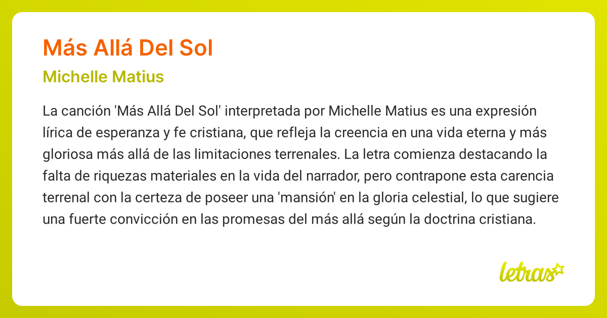 Significado de la canción MÁS ALLÁ DEL SOL (Michelle Matius) - LETRAS.COM