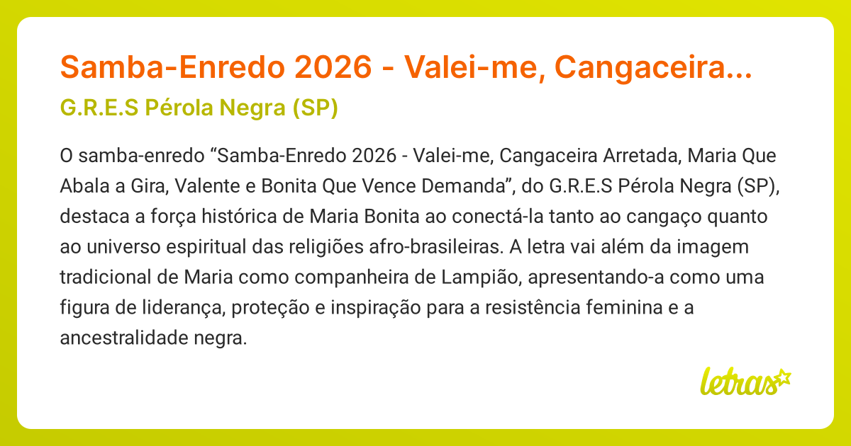 Significado da música Samba-Enredo 2026 - Valei-me, Cangaceira Arretada ...
