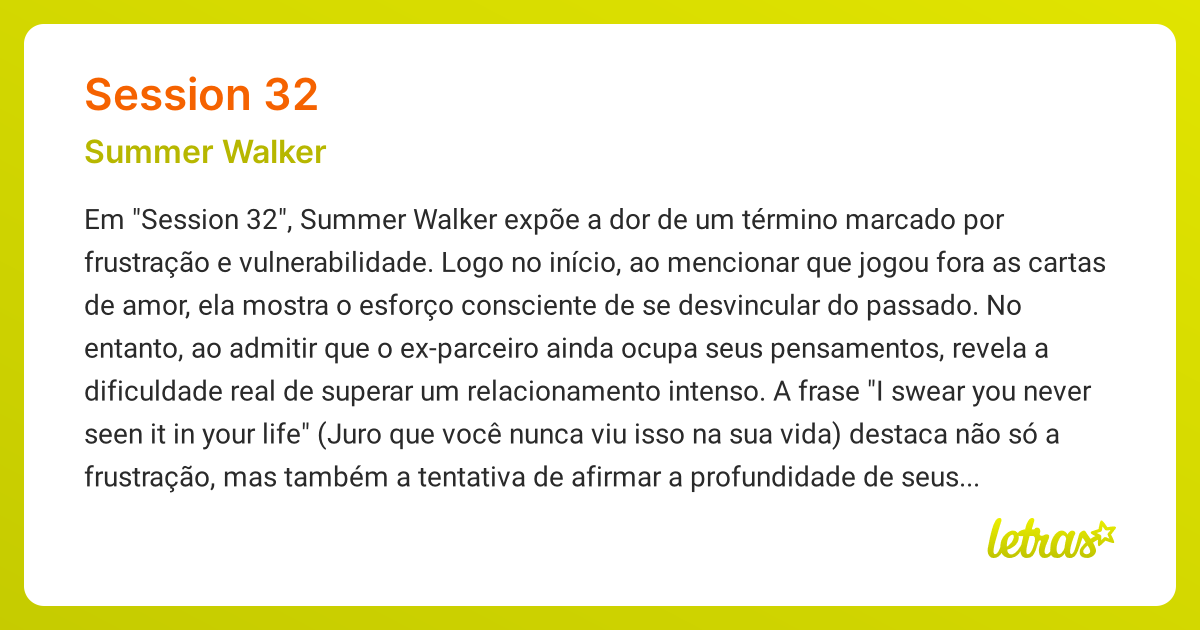 Significado da música SESSION 32 (Summer Walker) - LETRAS.MUS.BR
