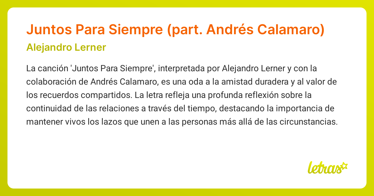 Significado de la canción Juntos Para Siempre (part. Andrés Calamaro ...