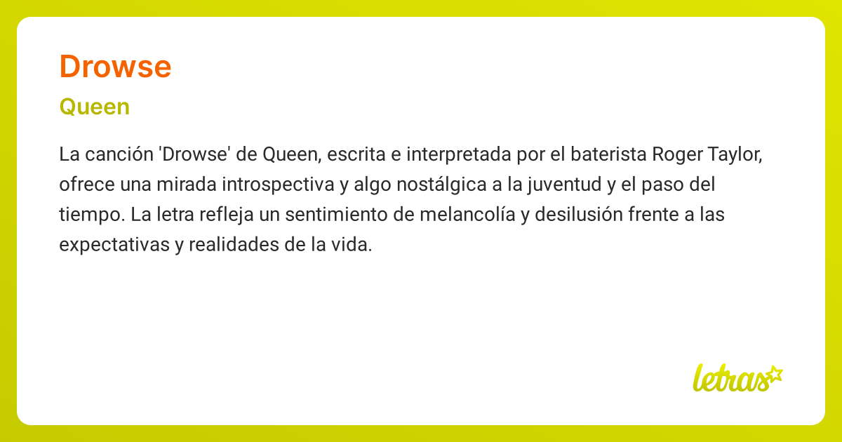 Significado de la canción DROWSE (Queen) - LETRAS.COM