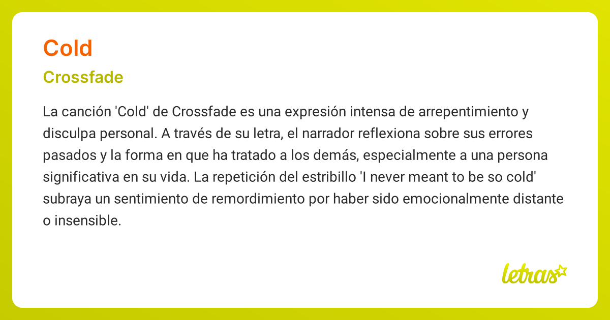 Significado de la canción COLD (Crossfade) - LETRAS.COM