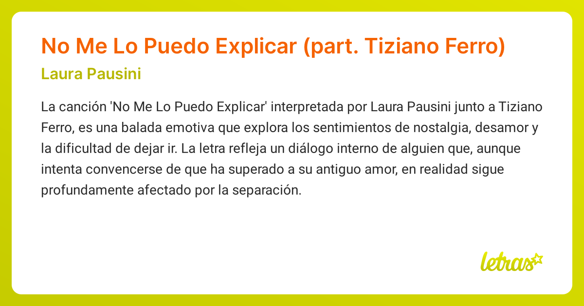 Significado de la canción No Me Lo Puedo Explicar (part. Tiziano Ferro ...