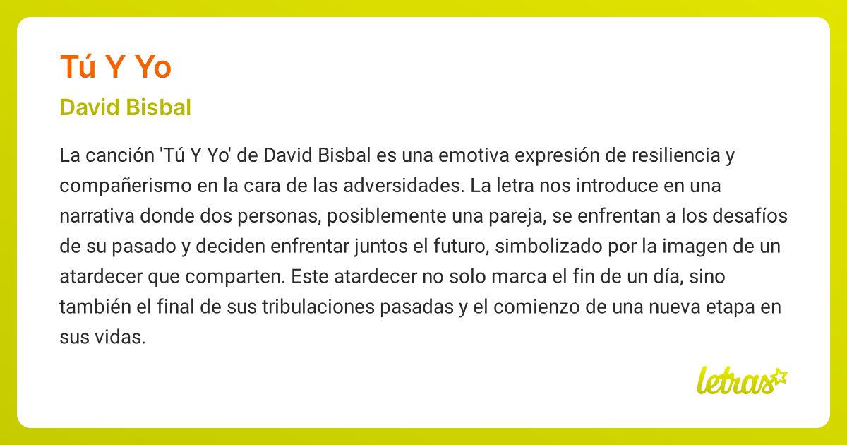 Significado de la canción TÚ Y YO (David Bisbal) - LETRAS.COM