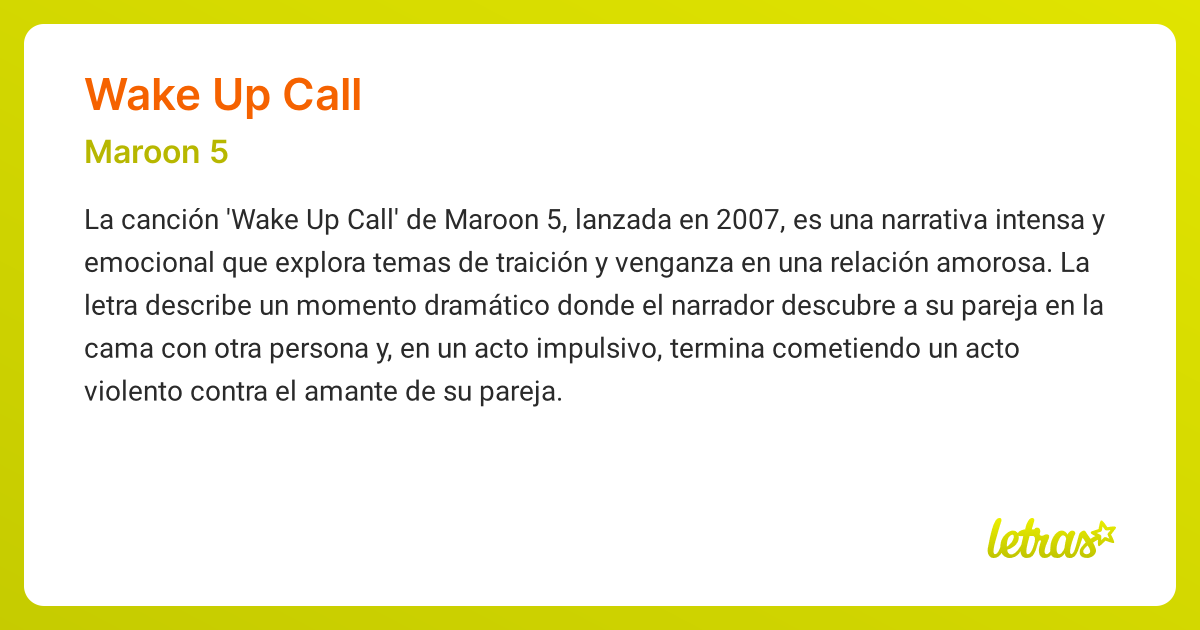 Significado de la canción WAKE UP CALL (Maroon 5) - LETRAS.COM