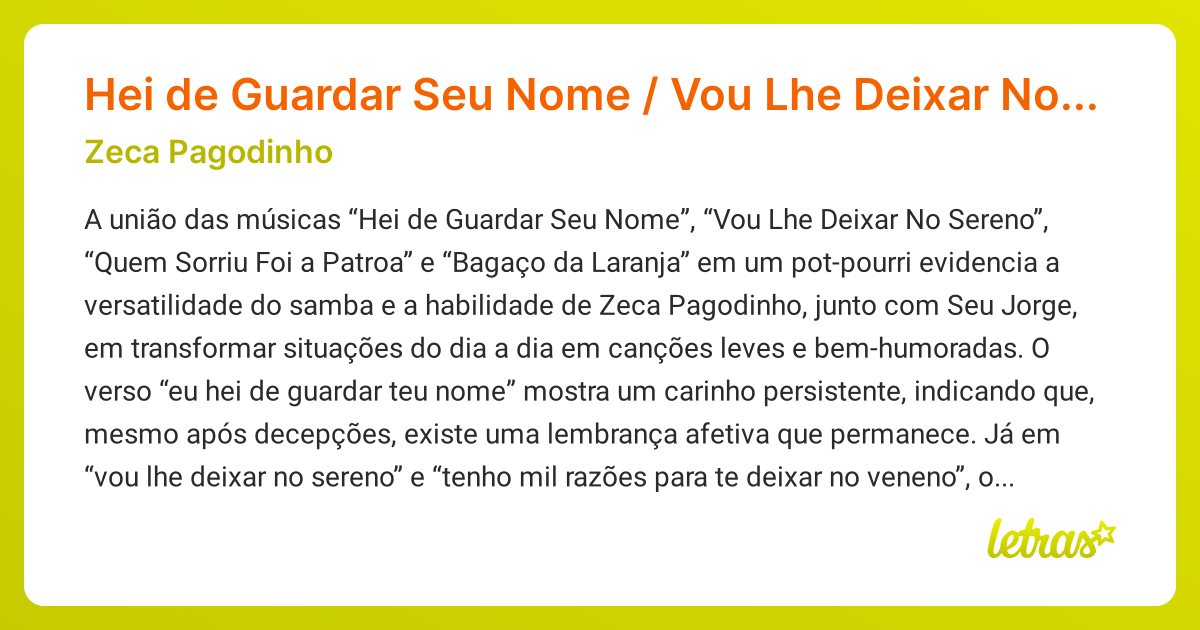 Significado da música Hei de Guardar Seu Nome / Vou Lhe Deixar No ...