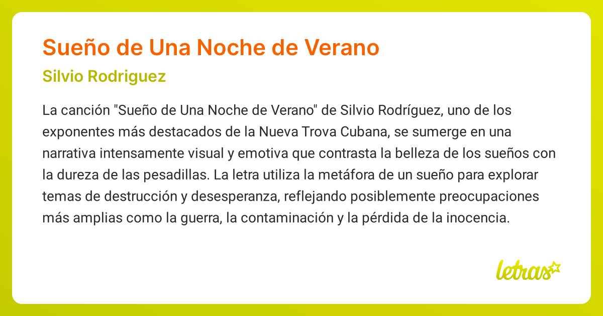 Significado de la canción SUEÑO DE UNA NOCHE DE VERANO (Silvio ...