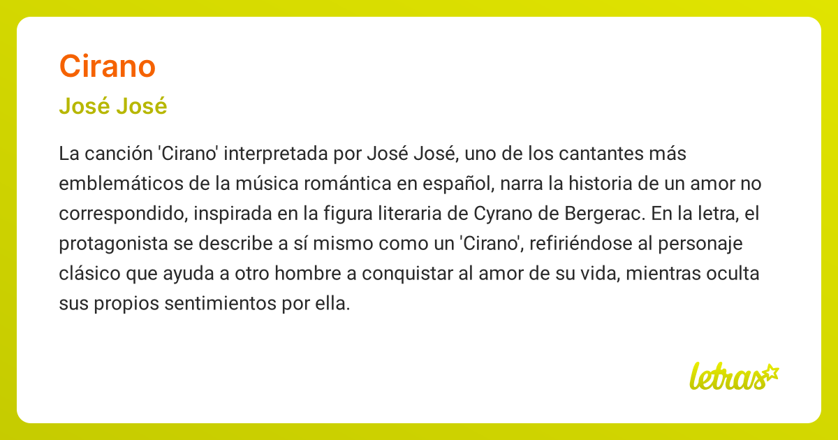 Significado de la canción CIRANO (José José) - LETRAS.COM