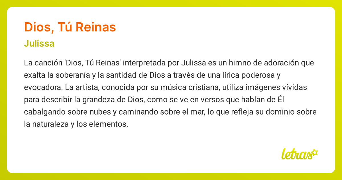 Significado de la canción DIOS, TÚ REINAS (Julissa) - LETRAS.COM