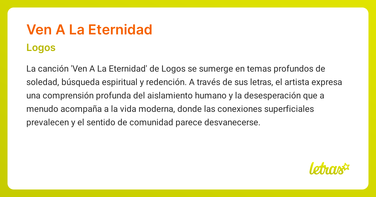 Significado de la canción VEN A LA ETERNIDAD (Logos) - LETRAS.COM
