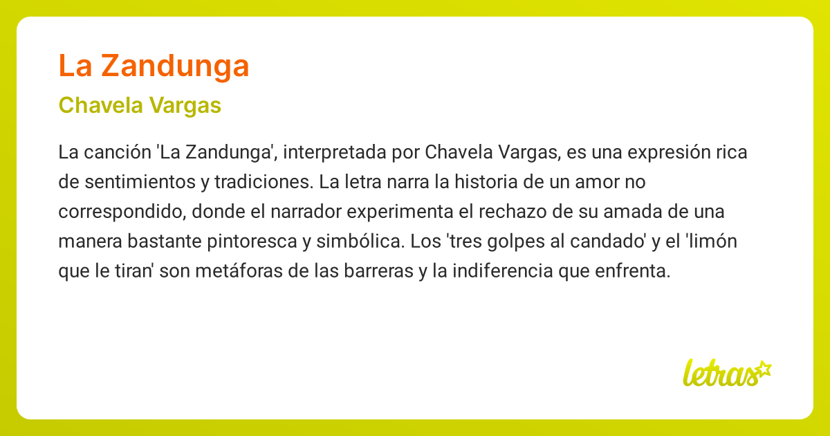 Significado de la canción LA ZANDUNGA (Chavela Vargas) - LETRAS.COM