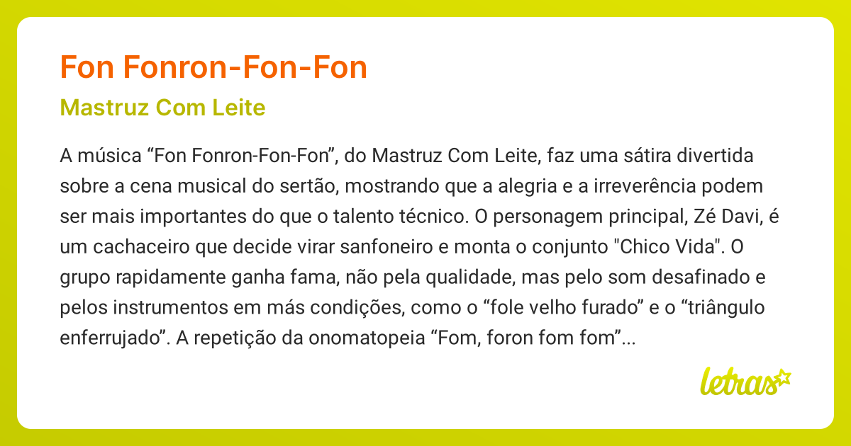 Significado da música FON FONRON-FON-FON (Mastruz Com Leite) - LETRAS ...