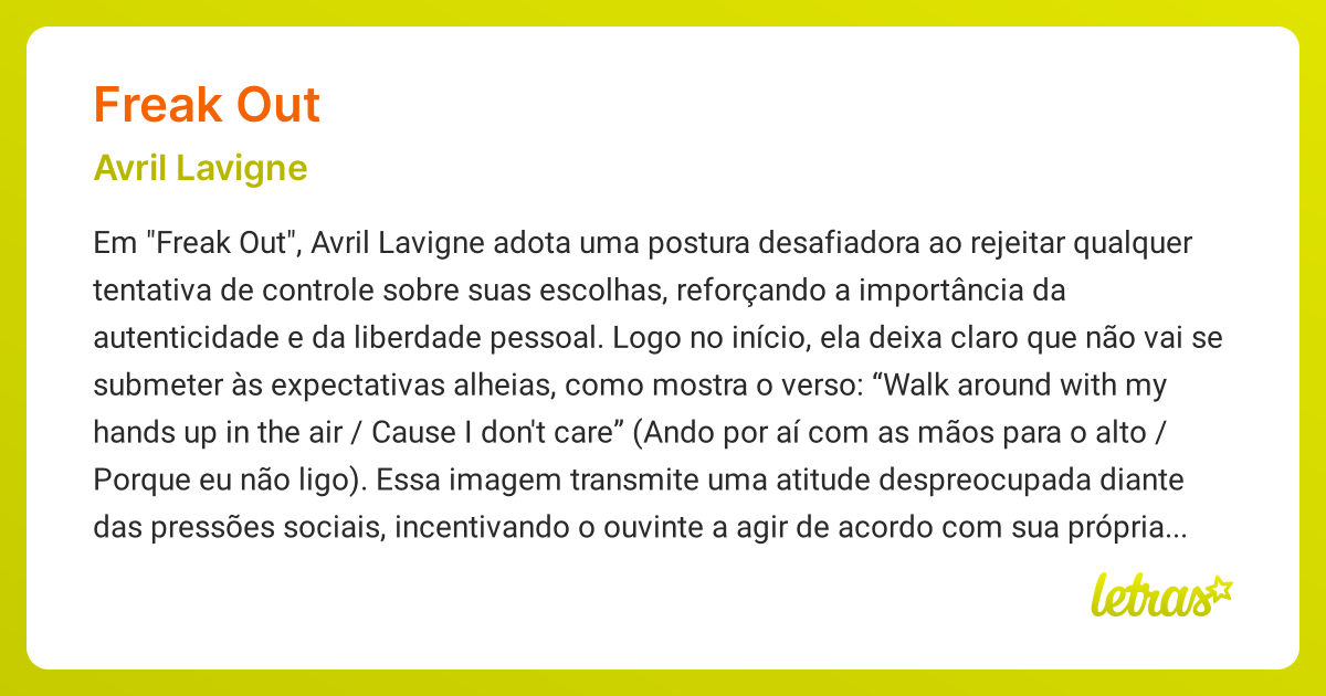 Significado da música FREAK OUT (Avril Lavigne) - LETRAS.MUS.BR