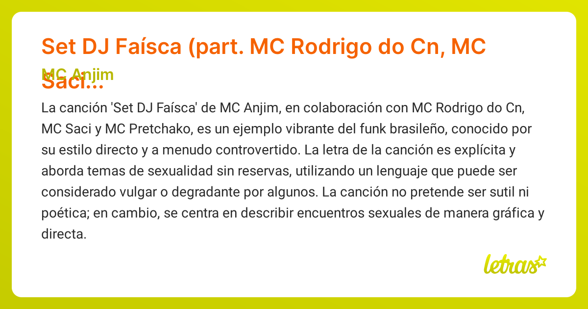 Significado de la canción Set DJ Faísca (part. MC Rodrigo do Cn, MC ...