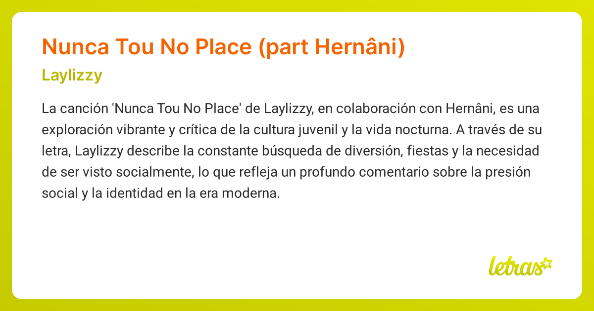 Significado de la canción Nunca Tou No Place (part Hernâni) (Laylizzy ...