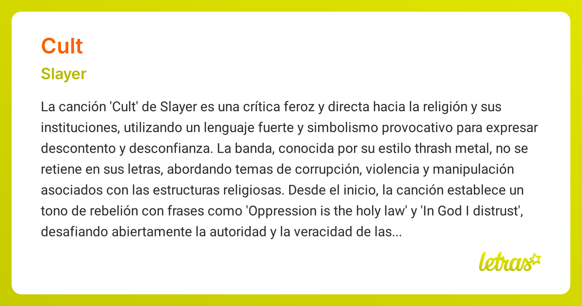 Significado de la canción CULT (Slayer) - LETRAS.COM