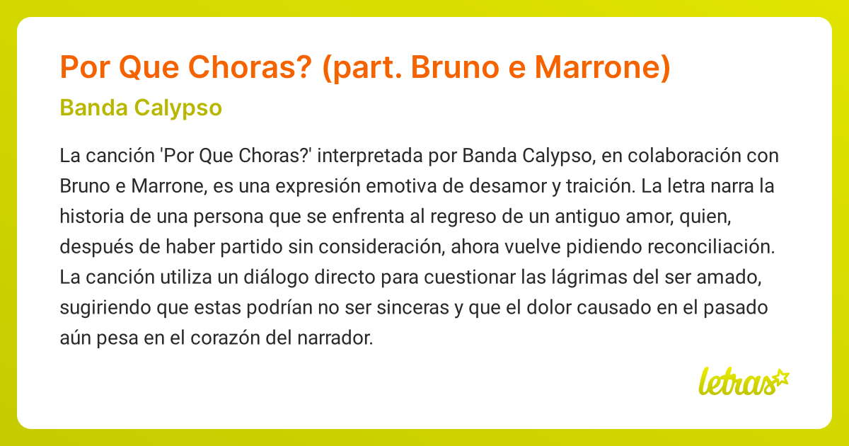 Significado de la canción Por Que Choras? (part. Bruno e Marrone ...