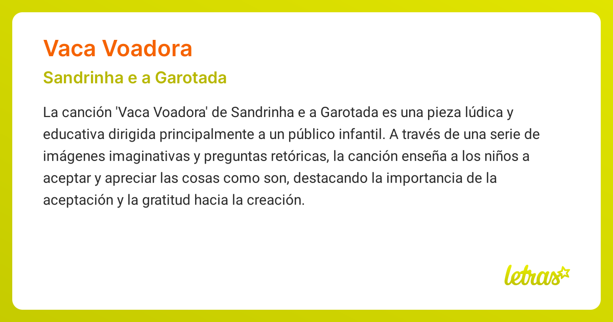 Significado de la canción VACA VOADORA (Sandrinha e a Garotada ...