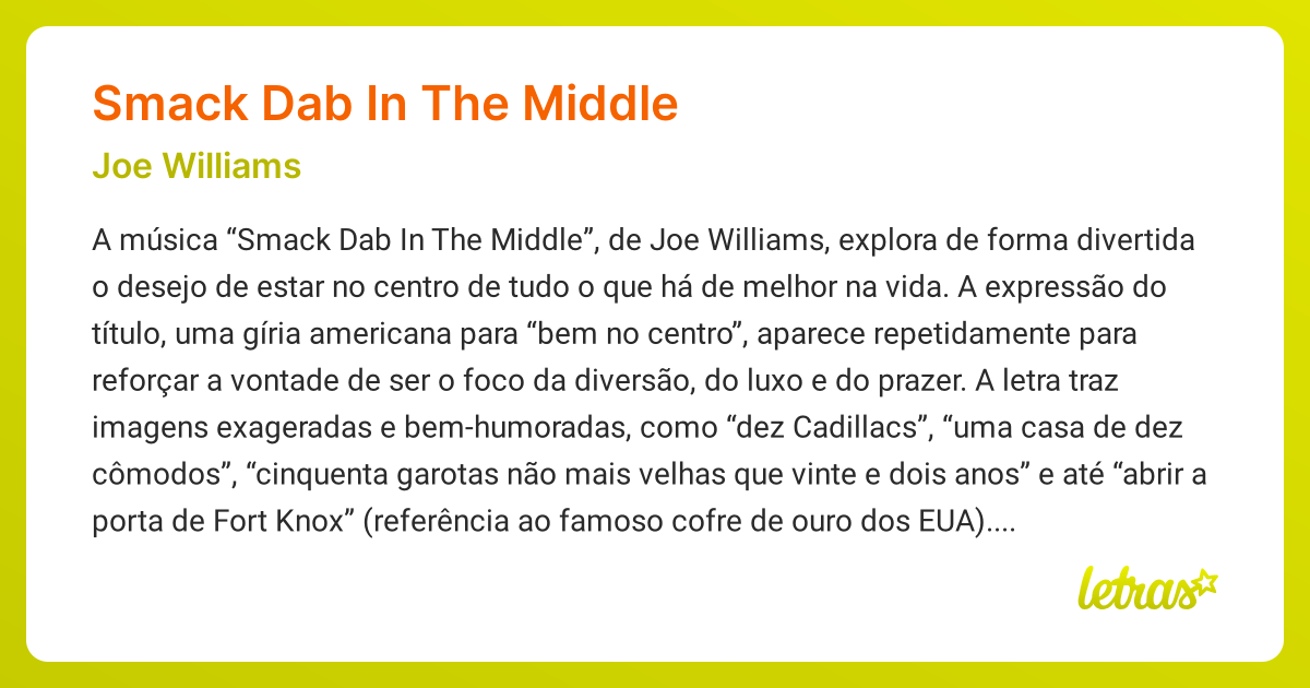 Significado da música SMACK DAB IN THE MIDDLE (Joe Williams) - LETRAS ...