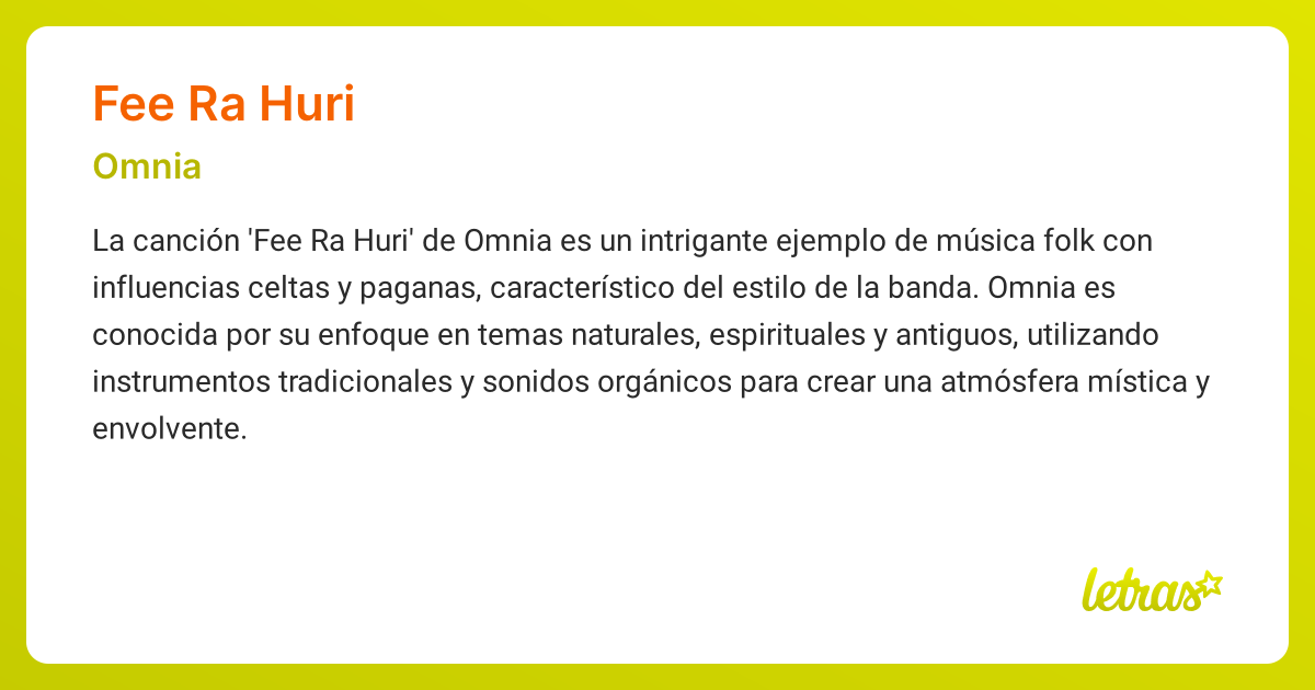 Significado de la canción FEE RA HURI (Omnia) - LETRAS.COM