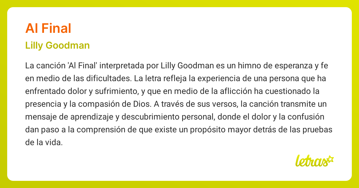 Significado de la canción AL FINAL (Lilly Goodman) - LETRAS.COM