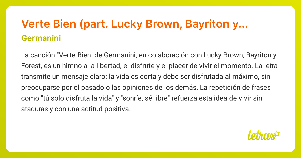 Significado de la canción Verte Bien (part. Lucky Brown, Bayriton y ...