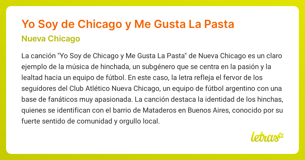 Significado de la canción Yo Soy de Chicago y Me Gusta La Pasta (Nueva ...