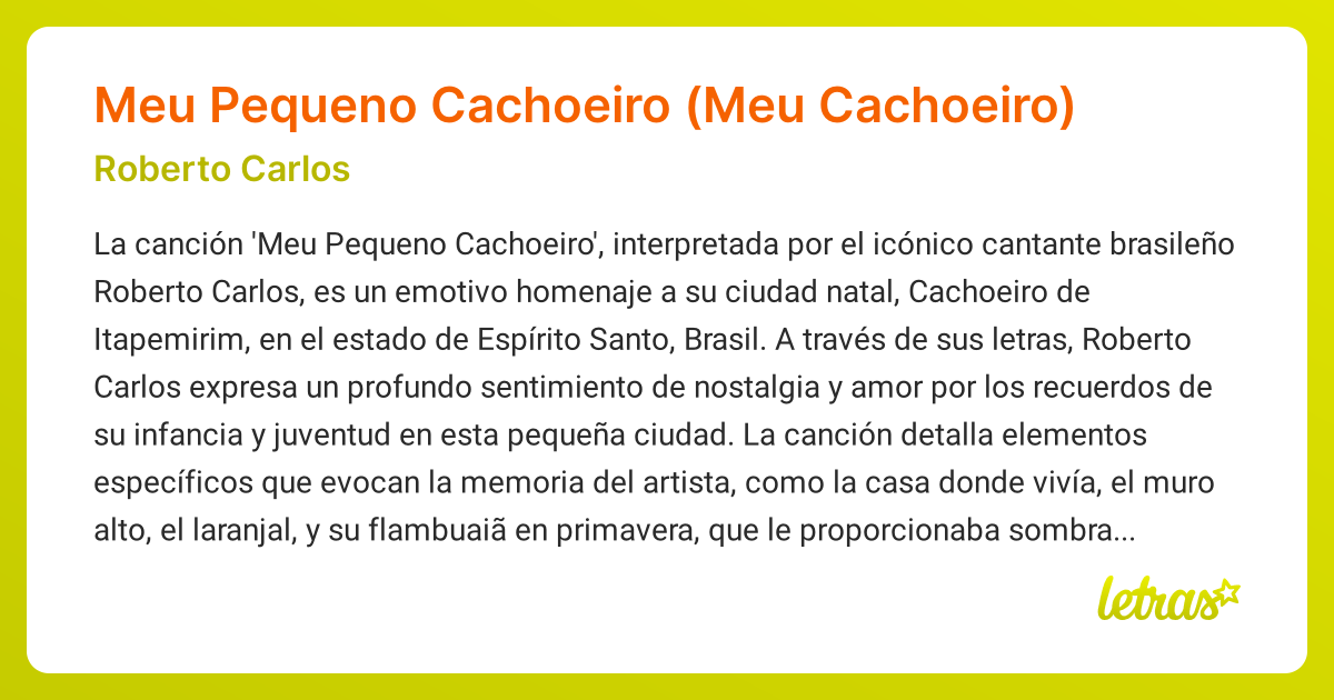Significado de la canción Meu Pequeno Cachoeiro (Meu Cachoeiro ...