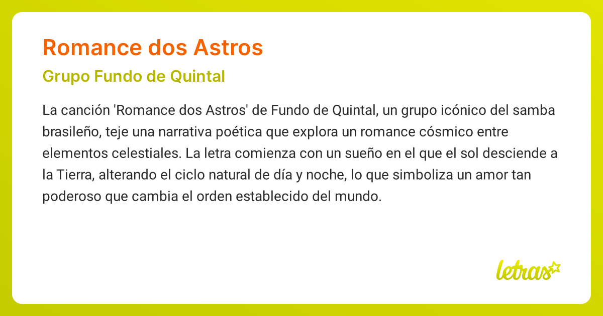 Significado de la canción ROMANCE DOS ASTROS (Grupo Fundo de Quintal ...
