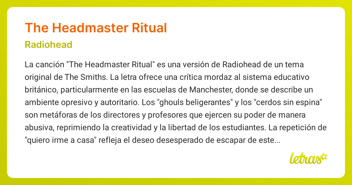 Significado de la canción THE HEADMASTER RITUAL (Radiohead) - LETRAS.COM