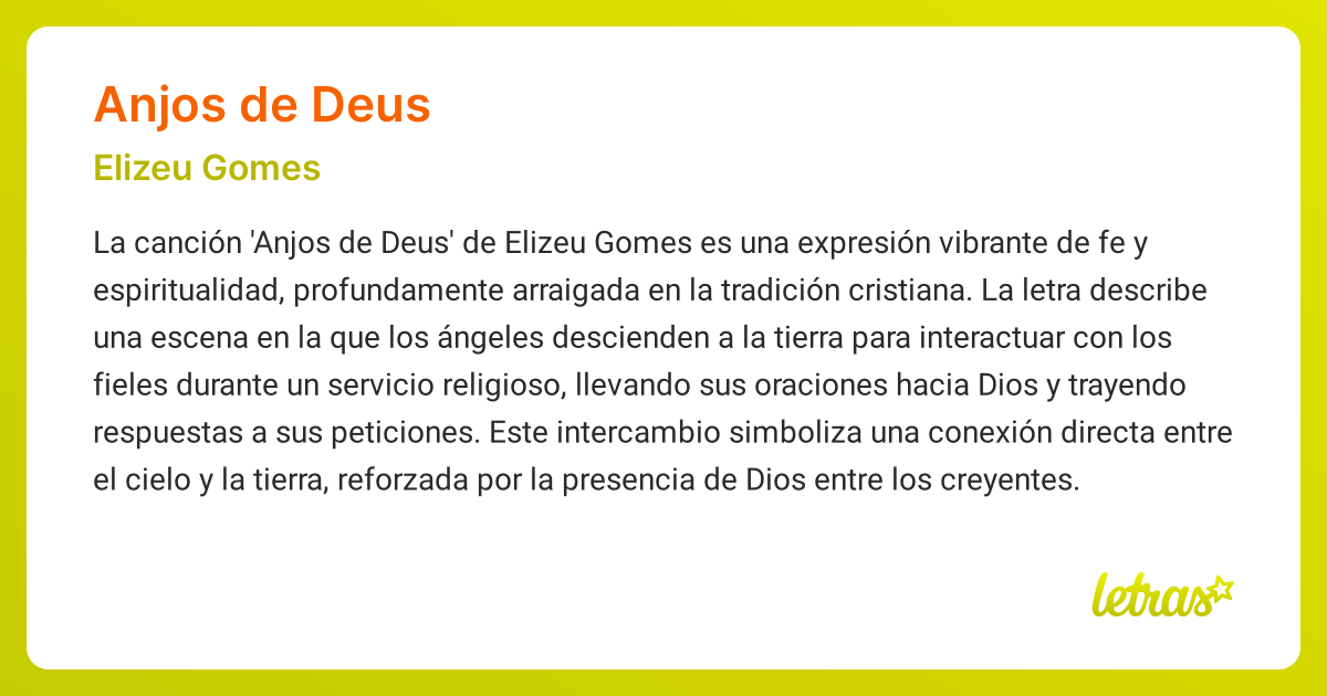 Significado de la canción ANJOS DE DEUS (Elizeu Gomes) - LETRAS.COM
