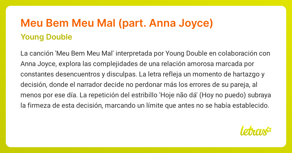 Significado de la canción Meu Bem Meu Mal (part. Anna Joyce) (Young ...