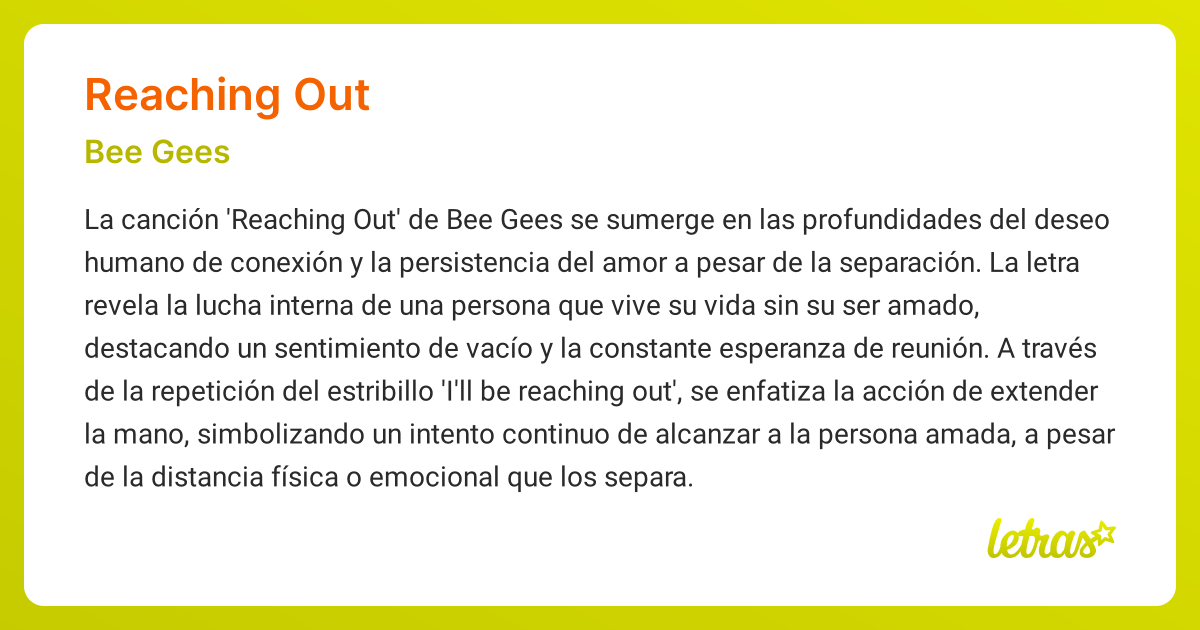 Significado de la canción REACHING OUT (Bee Gees) - LETRAS.COM