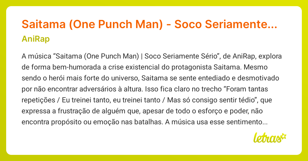 Significado da música Saitama (One Punch Man) | Soco Seriamente Sério ...