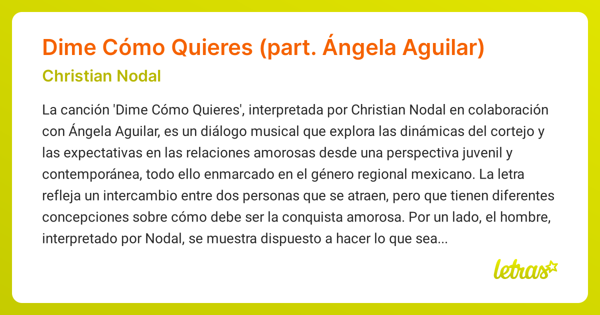 Significado de la canción Dime Cómo Quieres (part. Ángela Aguilar ...