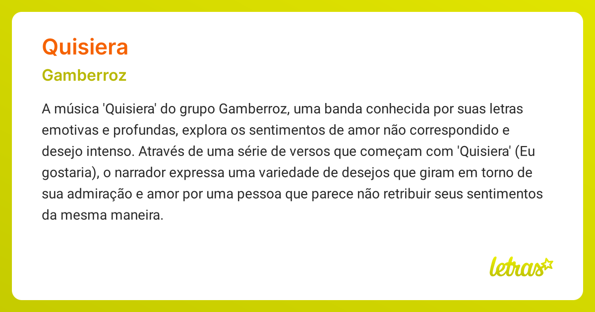 Significado da música QUISIERA (Gamberroz) - LETRAS.MUS.BR