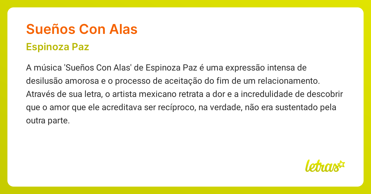 Significado da música SUEÑOS CON ALAS (Espinoza Paz) - LETRAS.MUS.BR