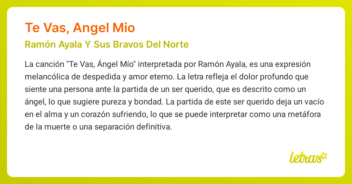 Significado de la canción TE VAS, ANGEL MIO (Ramón Ayala Y Sus Bravos ...